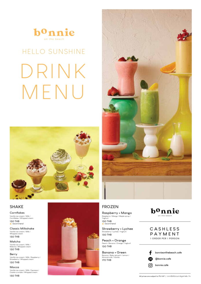 เมนู ราคา bOnnie on the Beach Cafe - menuinthai.com